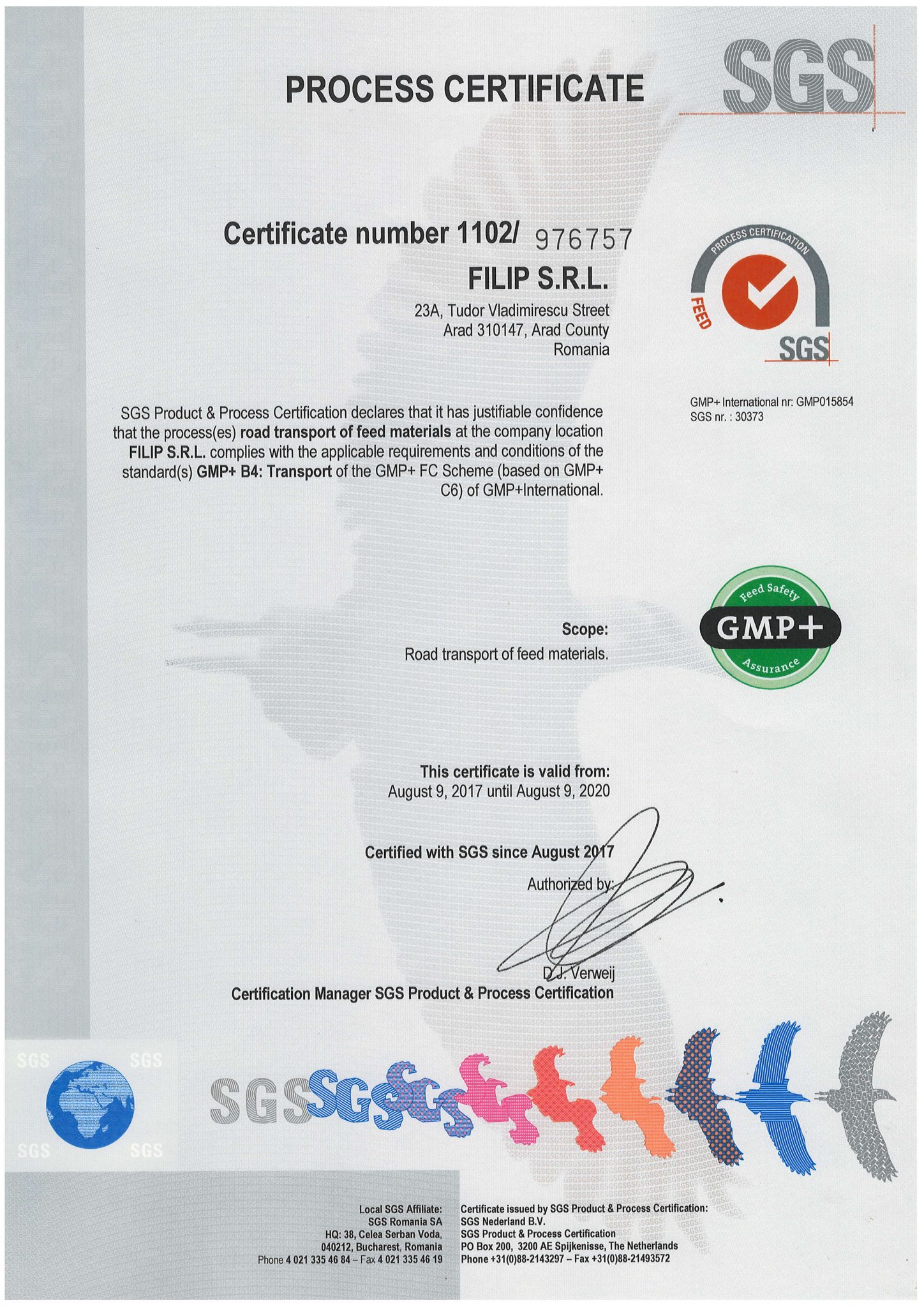 Certificate – Filip Spedition
